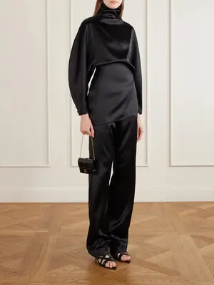 Khaite Hunter Pleated Satin Straight-leg Pants