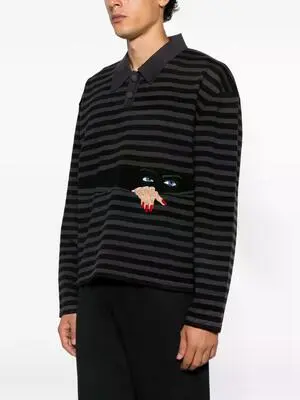 HOUSE OF ERRORS Striped Embroidered-motif Sweater