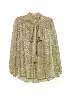 Elie Saab Metallic-effect Pussy-bow Blouse - Green