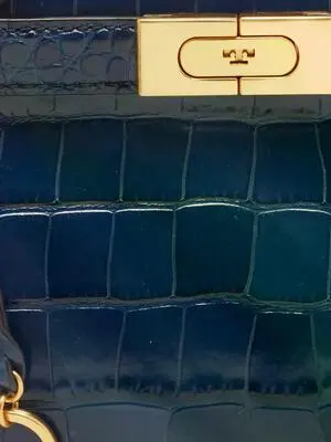 Tory Burch Lee Radziwill Croc-embossed Top Tote Bag - Blue
