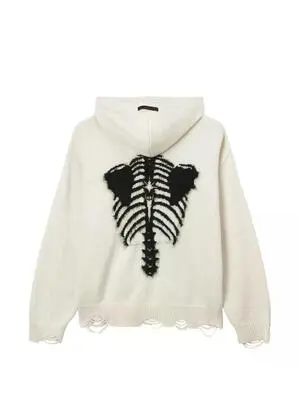 FIVE CM Distressed Skeleton-intarsia Hoodie - Neutrals