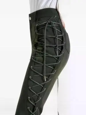 Manière De Voir Ambrein Olive Drill Lace-up Flared Trousers