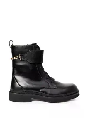 BOSS Lace-up Leather Boots With Gold-tone Hardware - Black