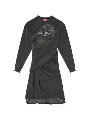 DIESEL® Graphic-print Draped Dress - Grey