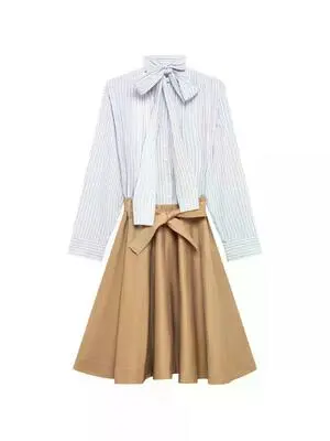 MSGM Striped Tie-neck Midi Dress