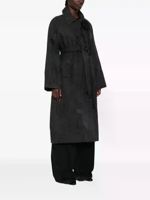 Soh Check-pattern Belted Coat - Grey