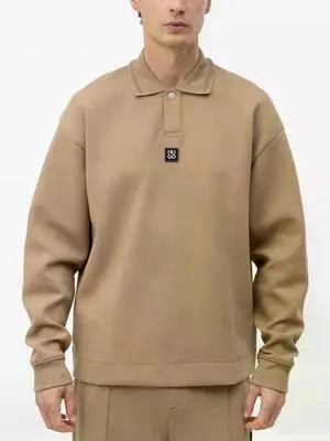 Hugo Structured Cotton-blend Sweatshirt With Polo Collar - Neutrals