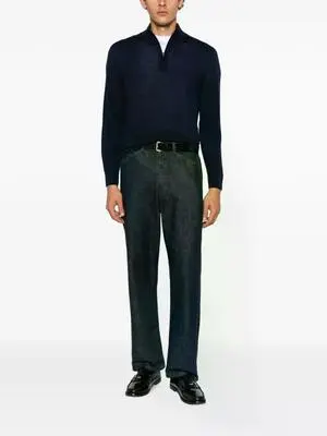 Canali Quarter-zip Knitted Sweater - Blue