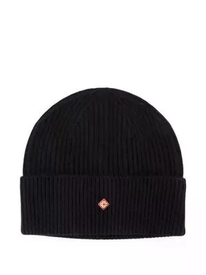 Casablanca Ribbed-knit Logo-plaque Beanie Hat - Black