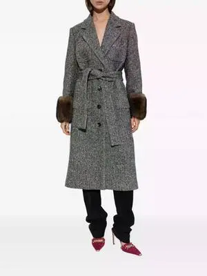 Valentino Garavani Herringbone-pattern Faux-fur-trim Coat