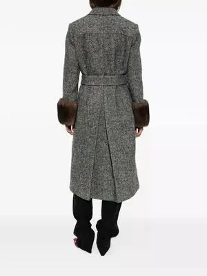 Valentino Garavani Herringbone-pattern Faux-fur-trim Coat