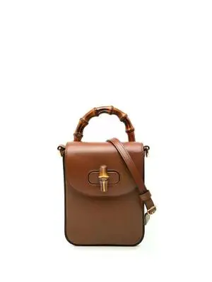 Gucci 2016-2026 Mini Calfskin Bamboo Top Handle Bag Satchel - Brown