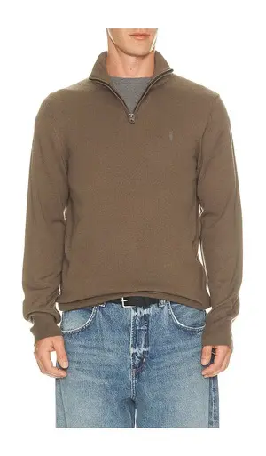 ALLSAINTS Kilburn Zip Funnel Quarter Zip Sweater In . Also - Metallic Bronze