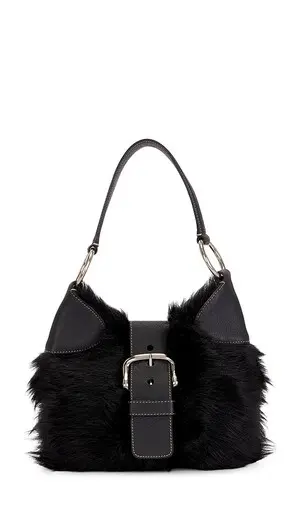 FWRD RENEW Prada Eco Lapin Faux Fur Buckle Hobo Bag - Black