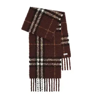 Burberry Alpaca Wool-blend Bouclé Check Scarf - Brown
