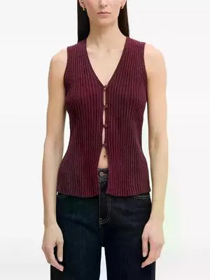 Marc O'polo Ribbed-knit V-neck Sleeveless Cardigan - Red