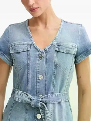 MARC AUREL Belted Button-front Denim Midi Dress