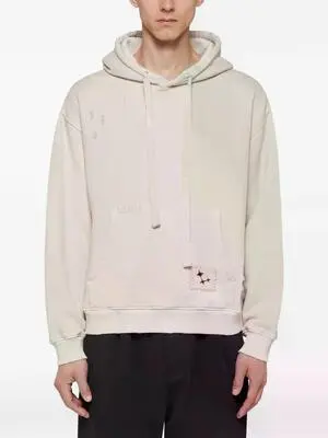 LANEUS Distressed Boxy-fit Hoodie - Neutrals