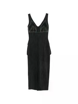 JEAN PAUL GAULTIER 1990s Pinstripe-print Contrast-stitch Dress - Black