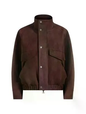 Manière De Voir Kit In Suede Funnel Neck Bomber Jacket - Brown