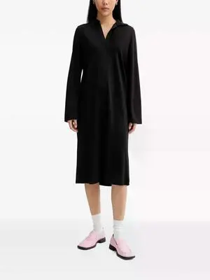 Marc O'polo Long-sleeve Polo-collar Midi Dress - Black