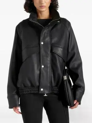Manière De Voir Kit In Leather Funnel-neck Bomber Jacket - Black