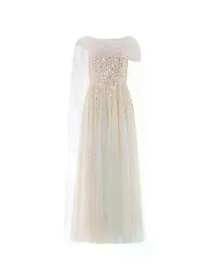 NEEDLE & THREAD Moonlight Sequin Draped Gown - Neutrals