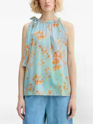 Marc O'polo Floral-print Tie-fastening Top - Blue