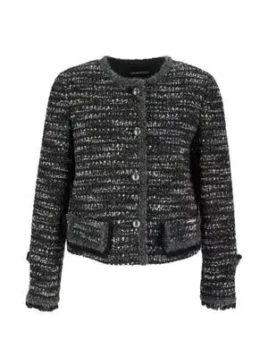 Emporio Armani Tweed Fringed Jacket - Black