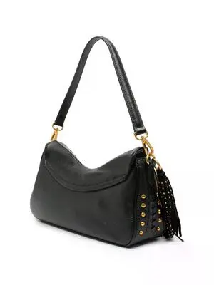 LA CARRIE Stud-embellished Pebbled Shoulder Bag - Black