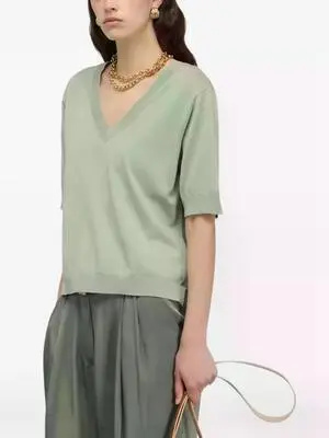 SEMICOUTURE V-neck Short-sleeved Sweater - Green