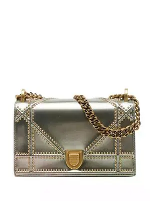 Dior 2018 Small Studded Patent Diorama Flap Crossbody Bag - Silver