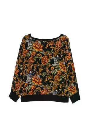 FERRAGAMO 1980s Floral-print Silk Sweater