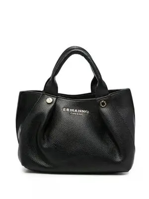 ERMANNO FIRENZE Logo-lettering Grained Leather Tote Bag - Black