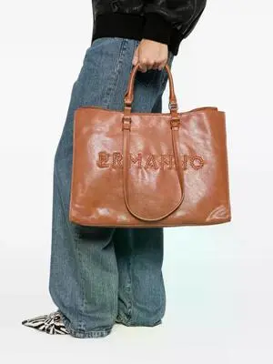 ERMANNO FIRENZE Large Logo-embroidered Leather Tote Bag - Brown