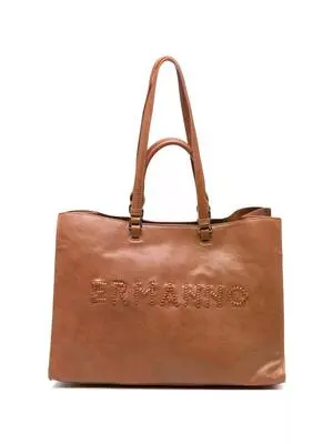 ERMANNO FIRENZE Large Logo-embroidered Leather Tote Bag - Brown