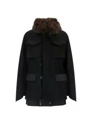 Sacai Faux-fur Collar Jacket - Black