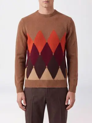 BALLANTYNE Diamond Pattern Pure Cashmere Crewneck Sweater - Brown