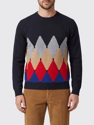 BALLANTYNE Diamond Pattern Pure Cashmere Crewneck Sweater - Navy