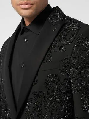 Philipp Plein Single-breasted Wool Blazer With Crystal Embroidery