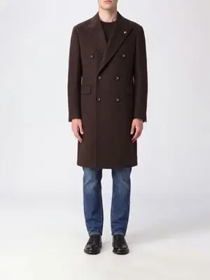Tagliatore Double-breasted Long Coat In Pure Virgin Wool Brown