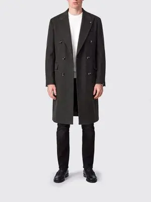 Tagliatore Double-breasted Long Coat In Pure Virgin Wool - Dark