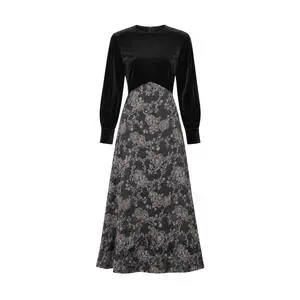 JOHN ABGIN Velvet Inverted V-waist Midi Dress