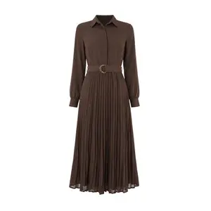 JOHN ABGIN Chiffon Belted Pleated Midi Shirt Dress