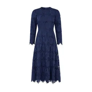 JOHN ABGIN Navy Floral Lace Midi Dress - Blue