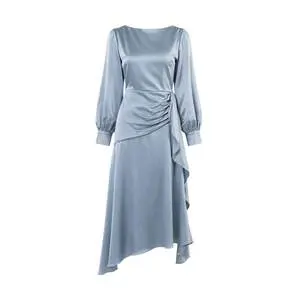 JOHN ABGIN Satin Boat Neck Asymmetric Maxi Dress - Blue