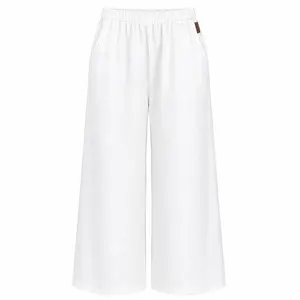 IDYLLO Linen Wide Trousers / Pants With Pockets - White