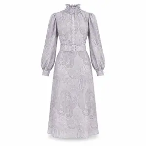 34B Neutrals Prashanthi Paisley Print Dress - Grey/blue