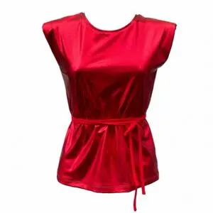 IMAATU Bowie Glam Metallic Faux Leather Shoulder Pad Top - Red