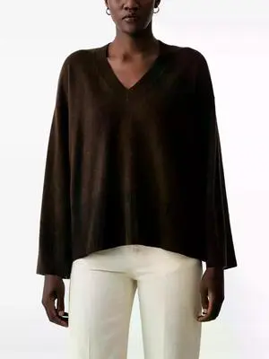 VICOLO V-neck Long-sleeve Sweater - Brown